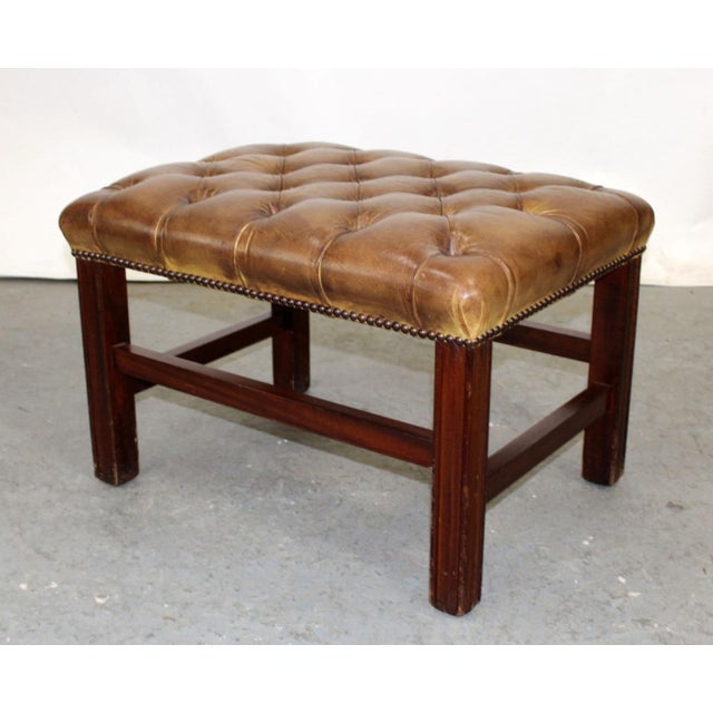 Mid 20th Century Tufted Leather Foot Stool/Bench | Chairish