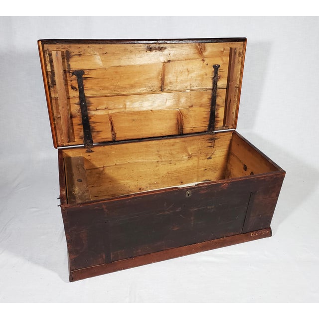 18th Century Antique Wood Chest With Wrought Iron Handles & Strap ...