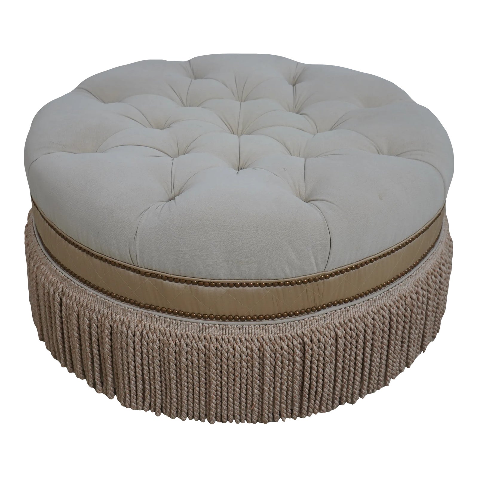 Hancock & Moore Tufted Suede Round Ottoman | Chairish
