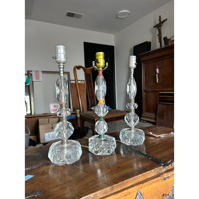 Vintage Crystal Lamps, Set of Three | Chairish