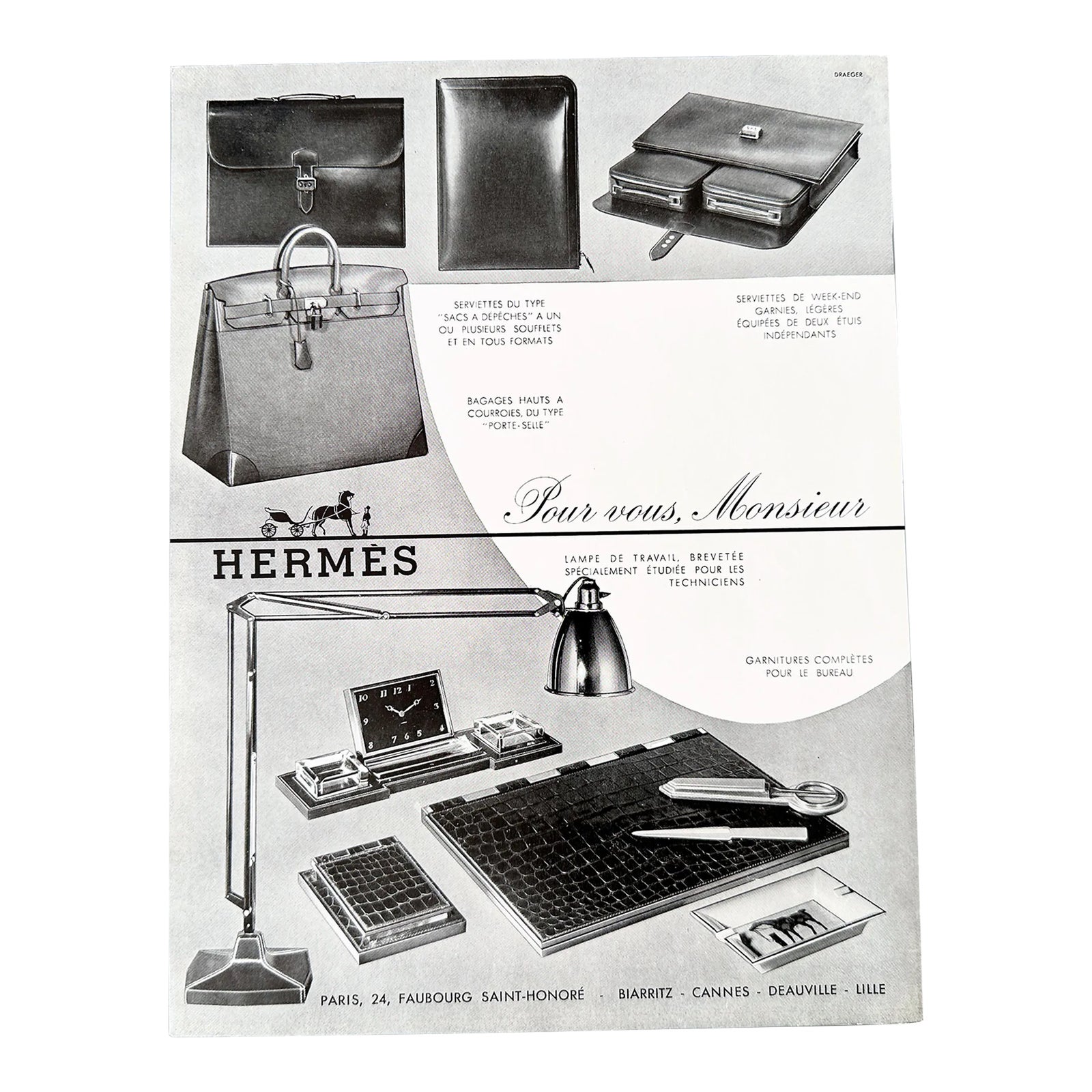 1955 Authentic French Vintage Hermes Advertisement Print, Kelly Bag and ...