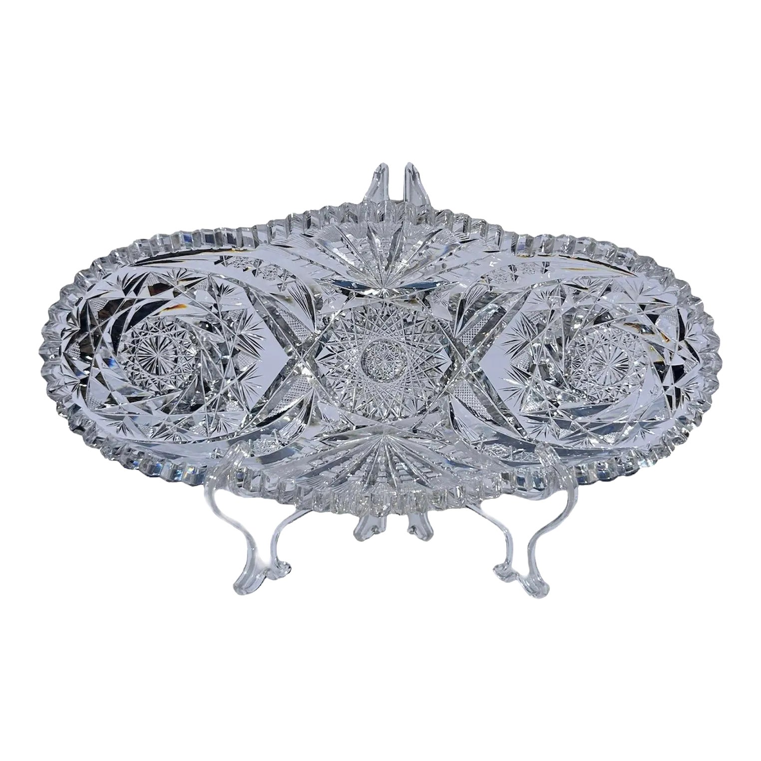 Antique American Brilliant Period Cut Crystal Celery Relish Boat Dish ...