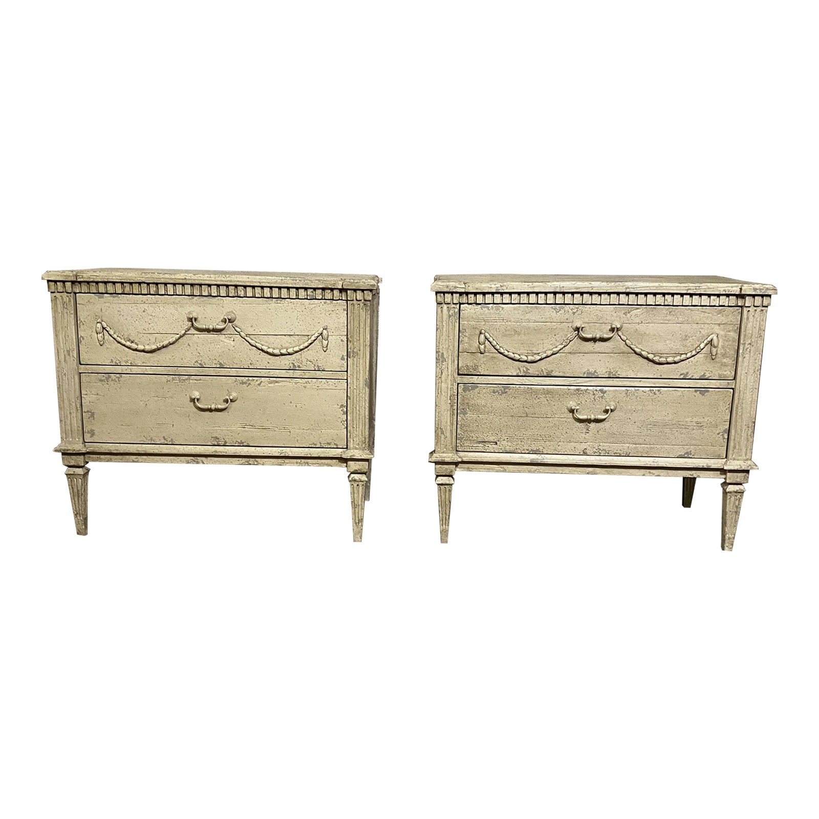 Pair of Painted & Distressed Chests with 2 Drawers | Chairish