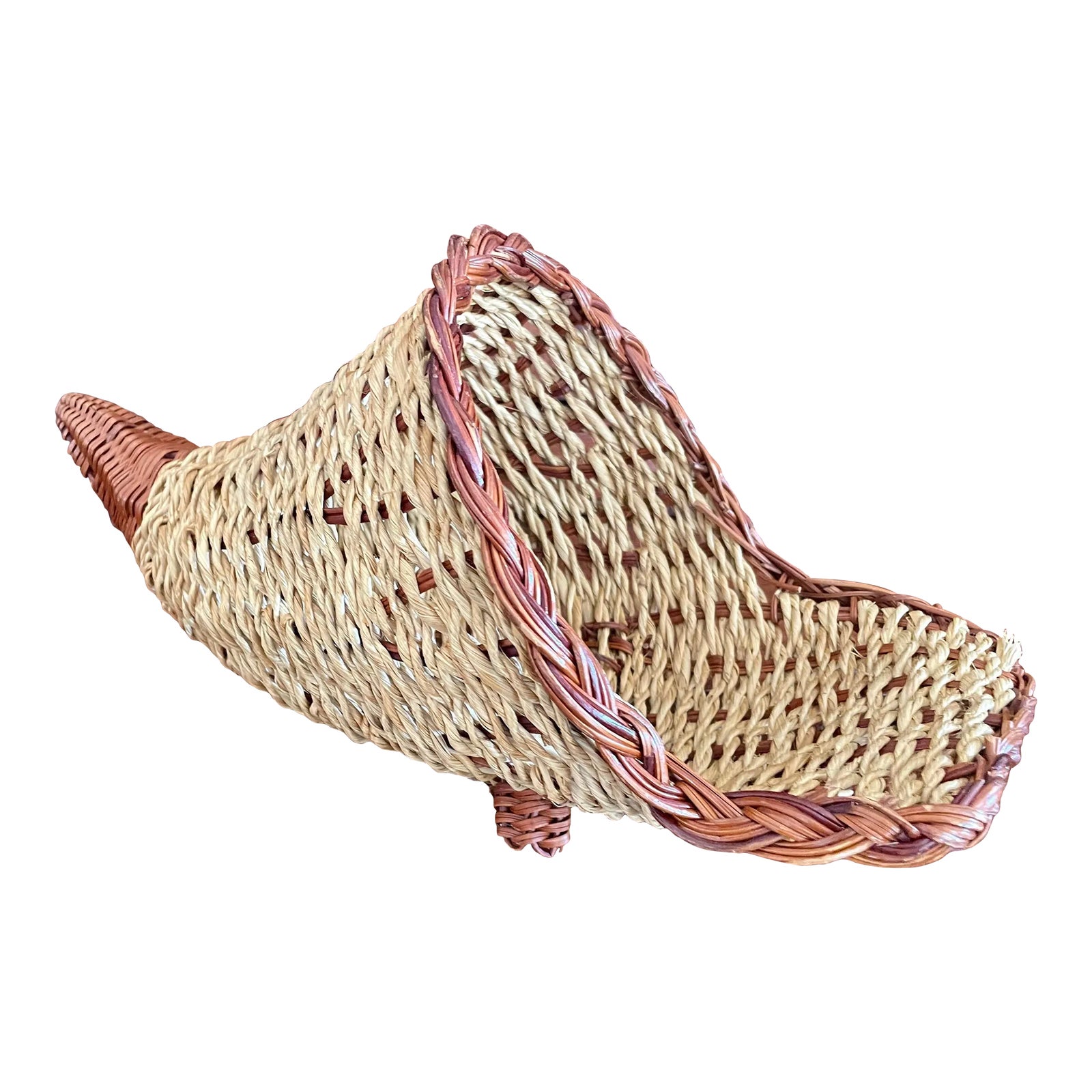 Late 20th Century Rustic Grapevine Cornucopia Basket Centerpiece | Chairish