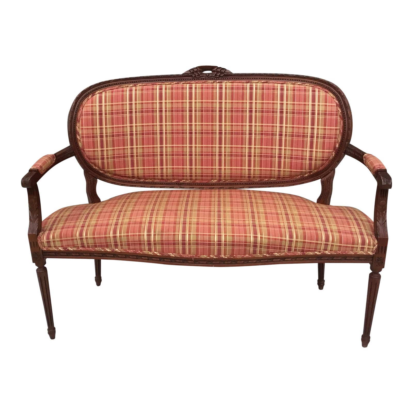 Vintage American Classical Plaid Tea Sofa | Chairish
