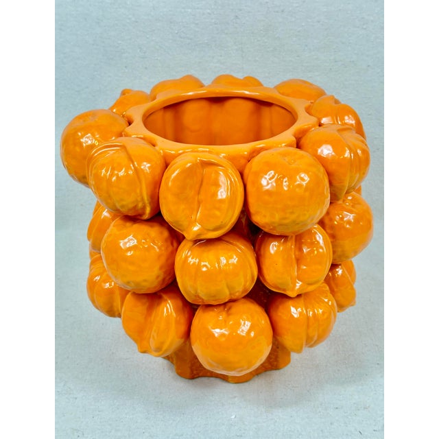 Majolica Style Small Orange Vase | Chairish