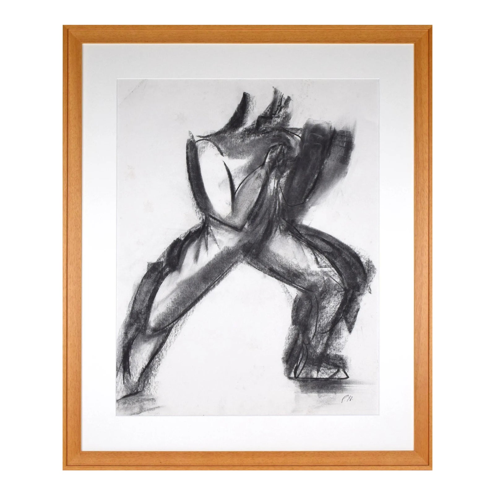 Large Vintage Minimalist Pugilist Charcoal Figuring Drawing of a Boxer ...