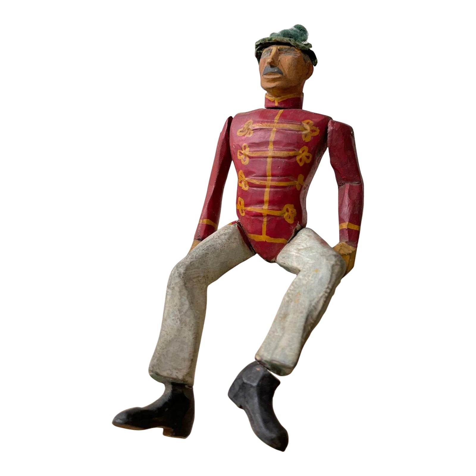 Antique Folk Art Painted Wood Soldier With Red Coat, Circa Early 20th ...