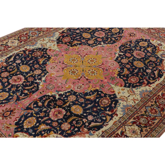 Antique Tabriz Persian Bellini Rug in Pink, Blue & Gold Florals From ...