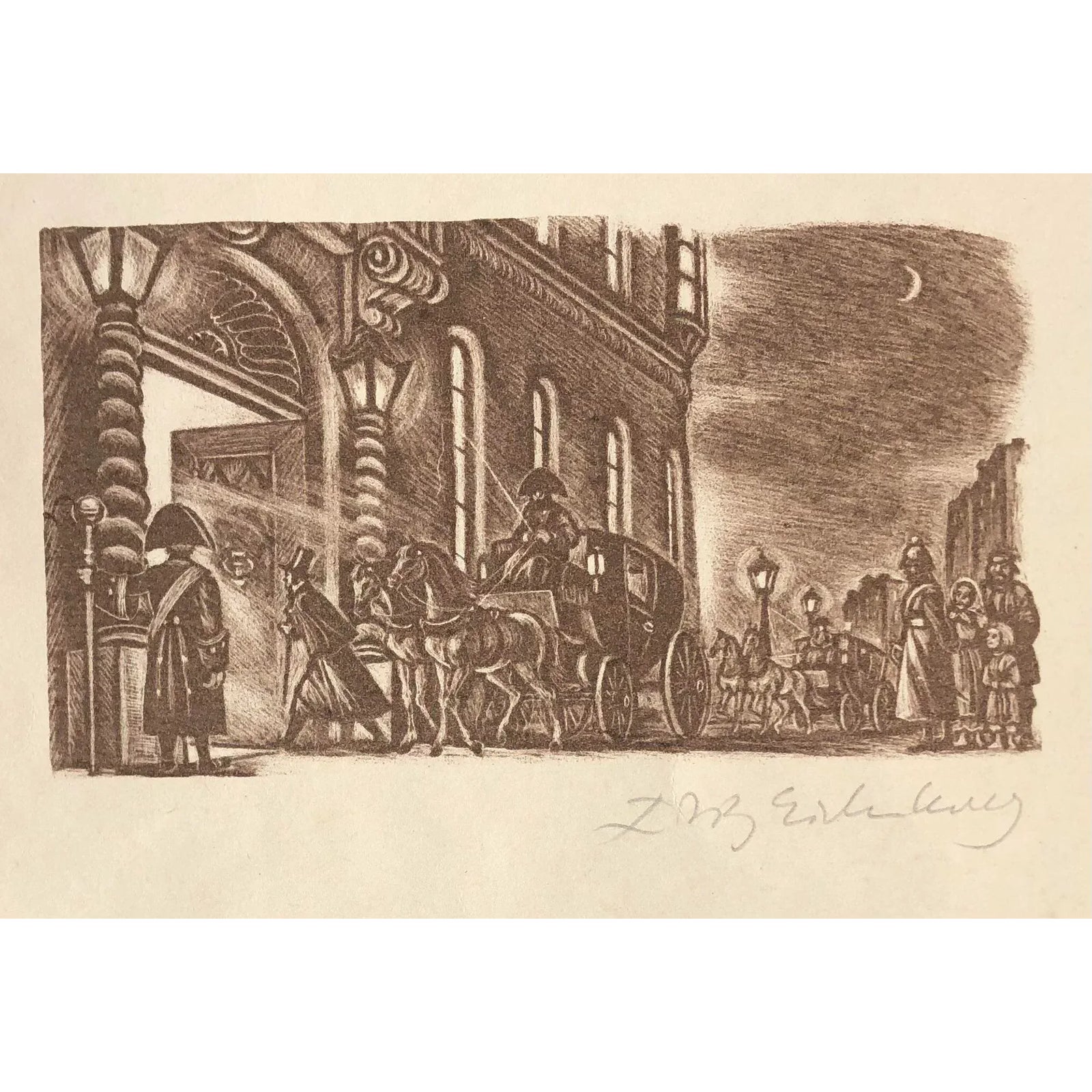 1943 Fritz Eichenberg Coaching Scene Lithograph | Chairish