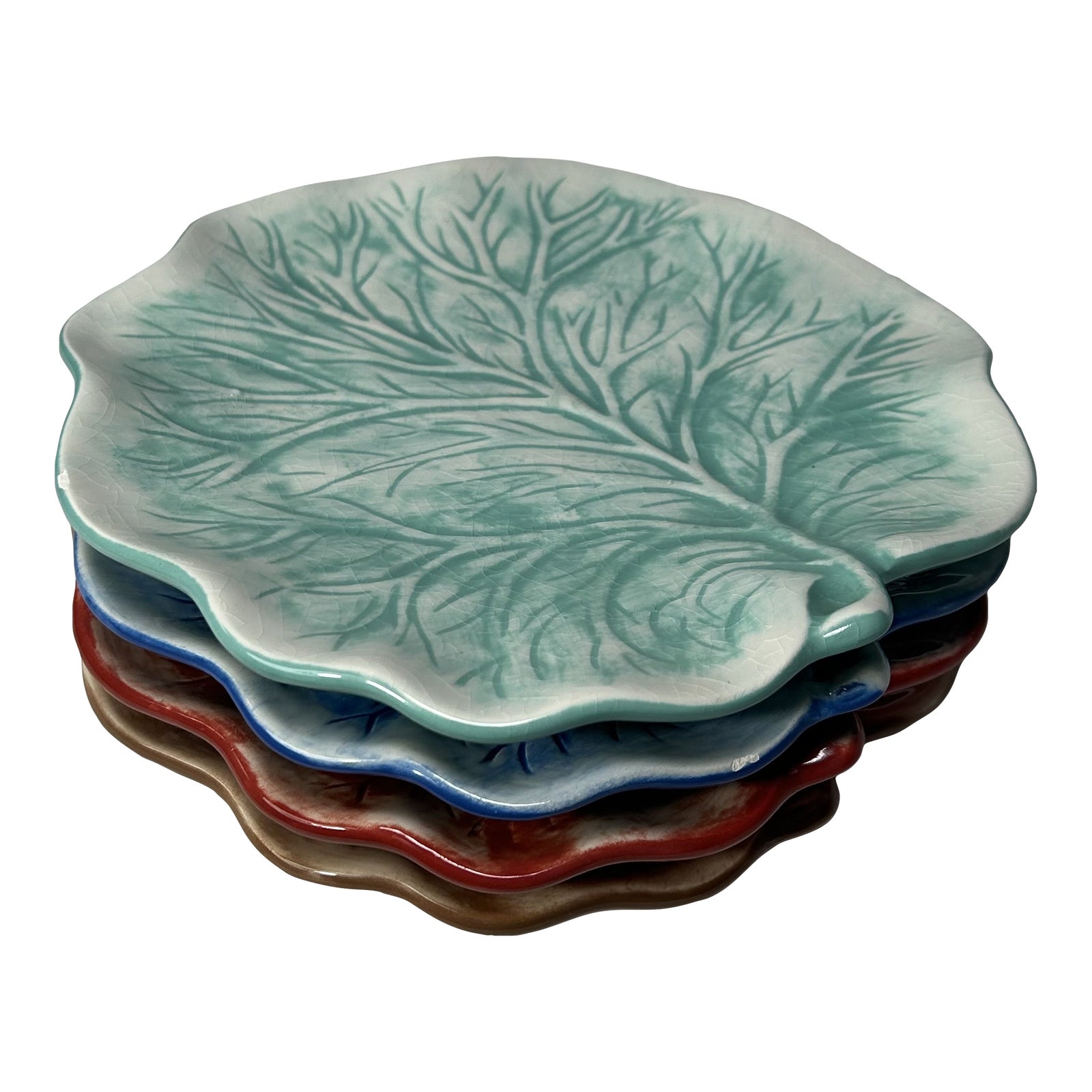 Vintage Handmade Colored Cabbage Ware Plates, Set of 4 | Chairish