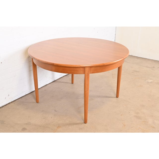 Danish Modern Teak Round Dining Table, Newly Refinished | Chairish