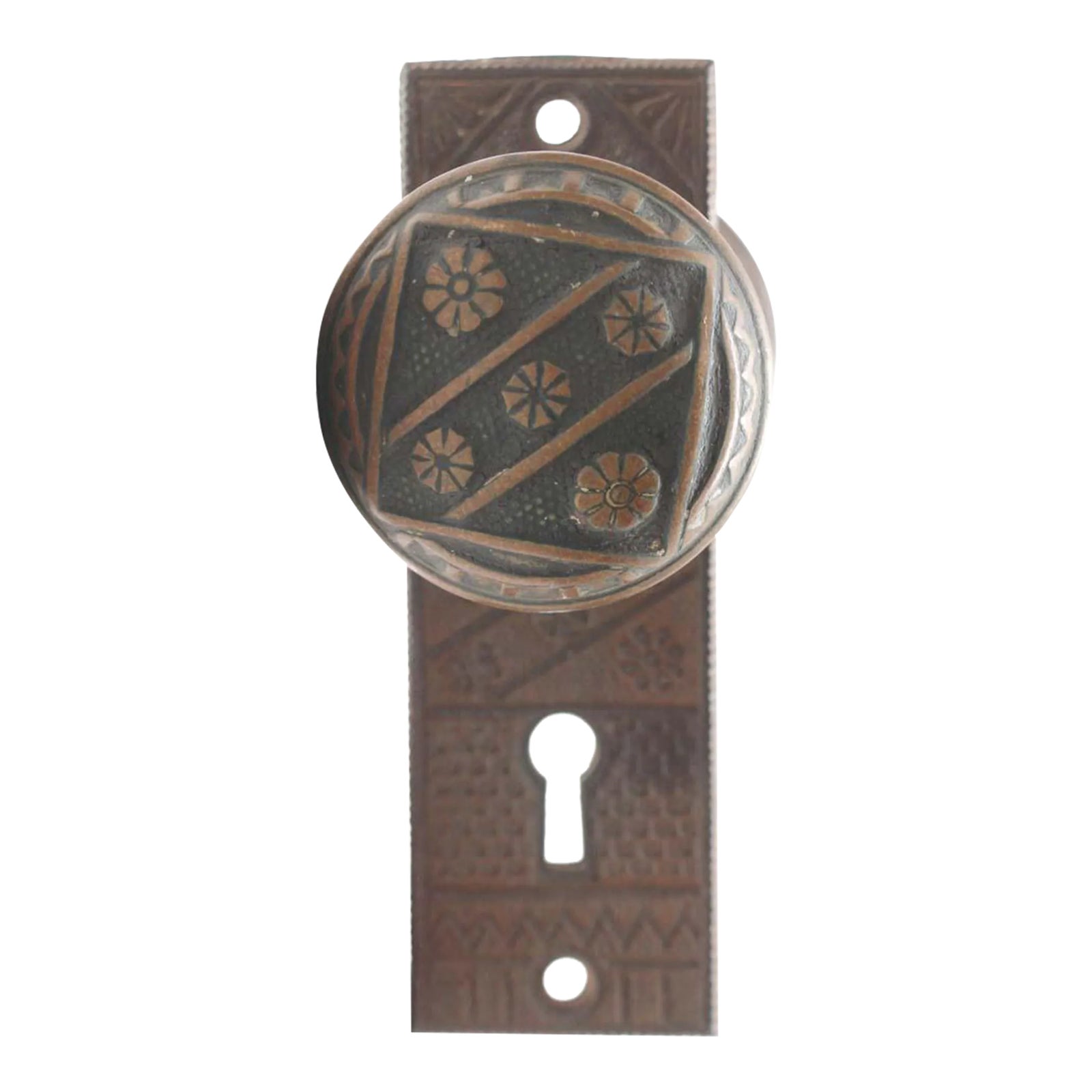 Antique F.C. Linde Bronze & Cast Iron Passage Door Knob Set - 4 Piece ...