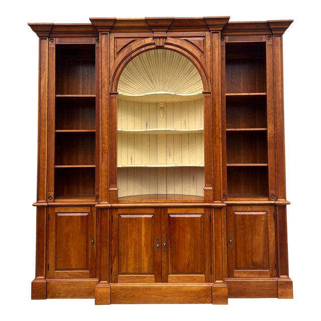 Harden Furniture Solid Cherry Shell Carved Triple Arch Bookcase | Chairish