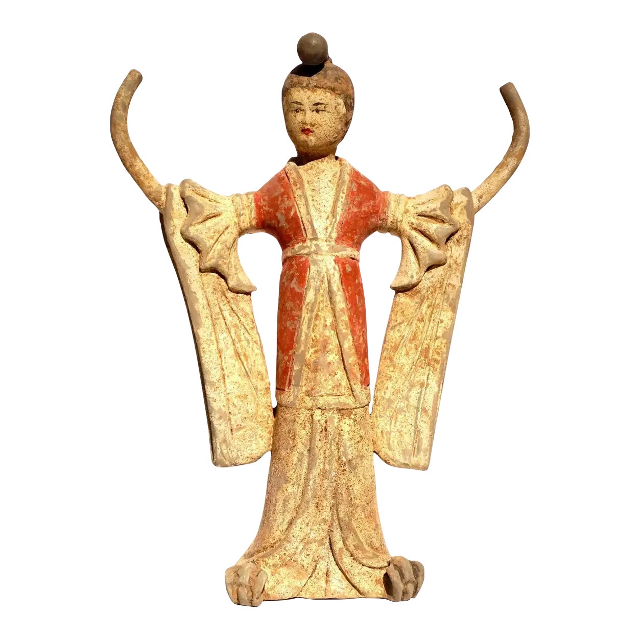 Tang Dynasty Painted Pottery Dancer Sculpture | Chairish