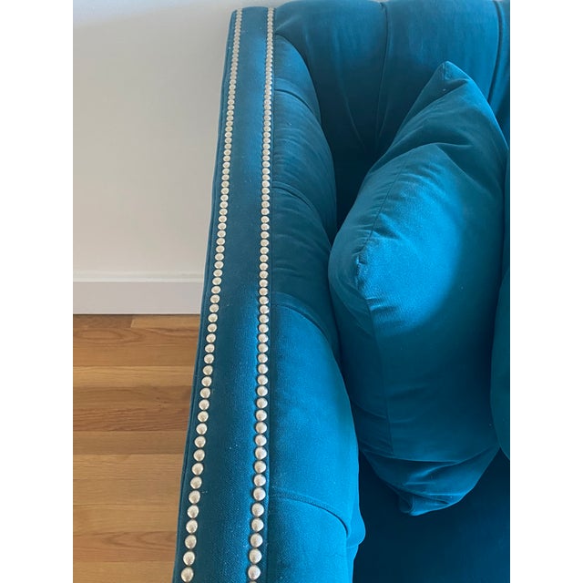 Custom Teal Crypton Sofa and Pillows | Chairish