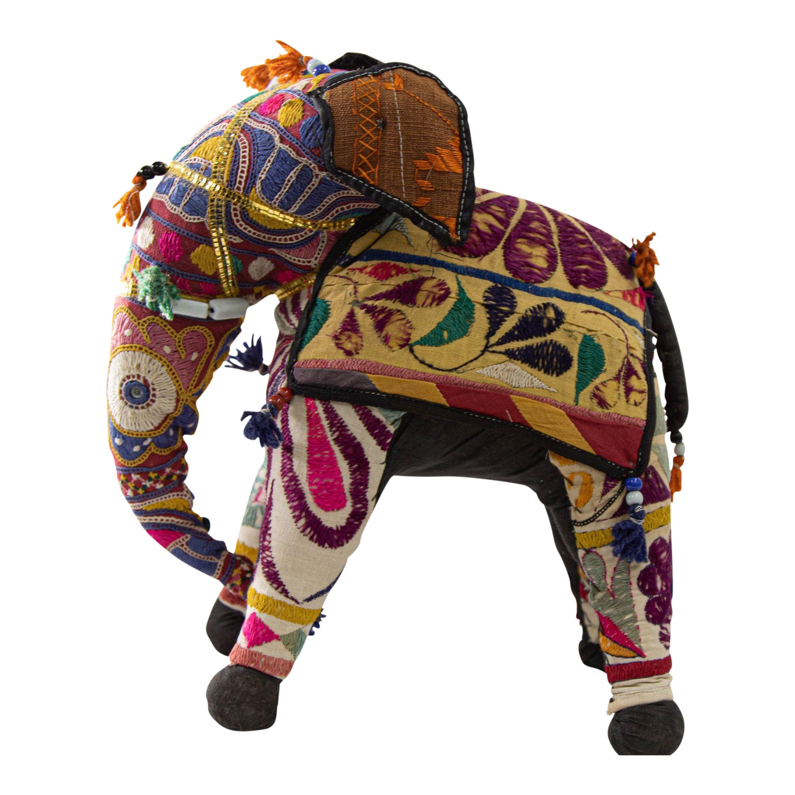Vintage Handcrafted Stuffed Cotton Embroidered Ceremonial Elephant Toy ...