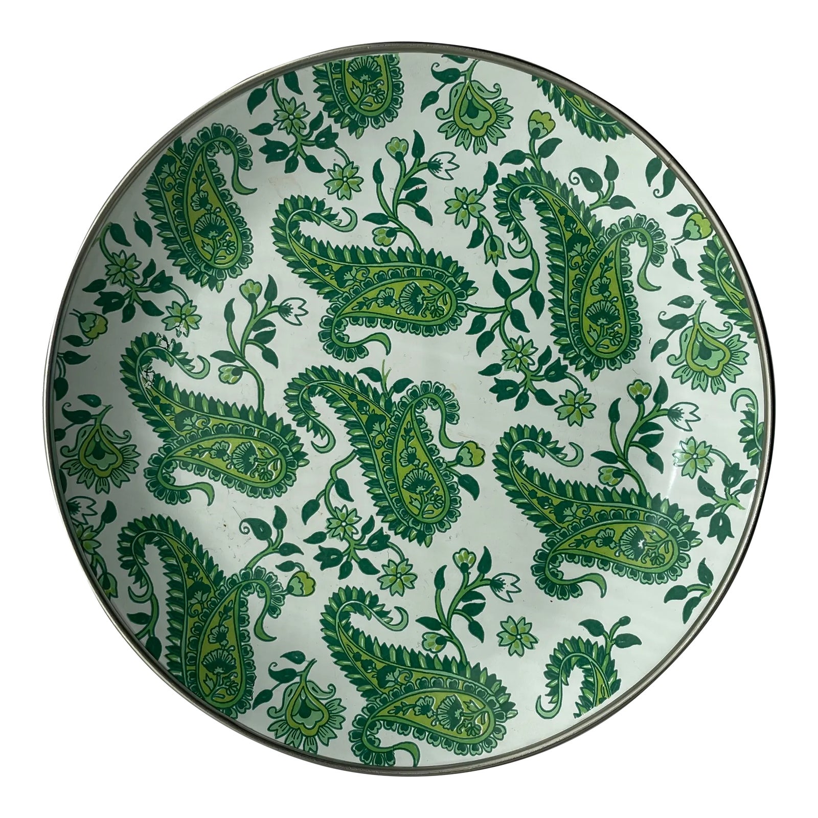 Pottery Barn Partyware Enamel Green Paisley Salad Plate | Chairish