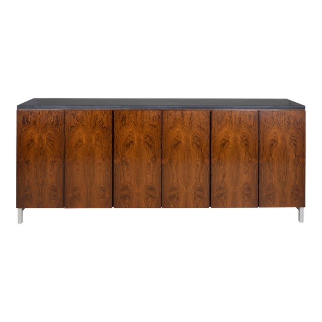1970s Six Door Walnut Server on Chrome Base With Black Granite Top ...