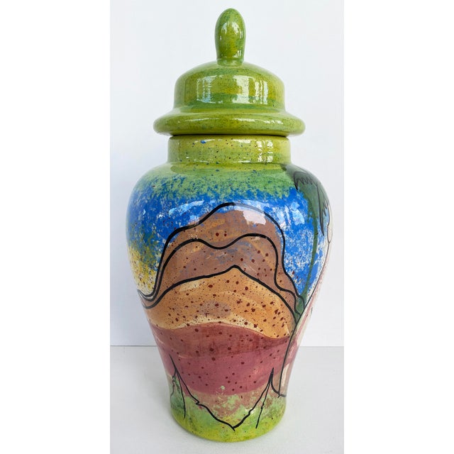 Juan Navarette Ceramic Hand-Painted Lidded Urn, Cuban American Art ...