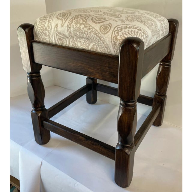 Vintage English Wood Frame Stool | Chairish