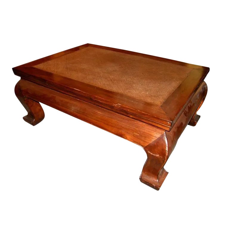 19th Century Chinese Chow Leg Coffee Table With Woven Mat Top | Chairish