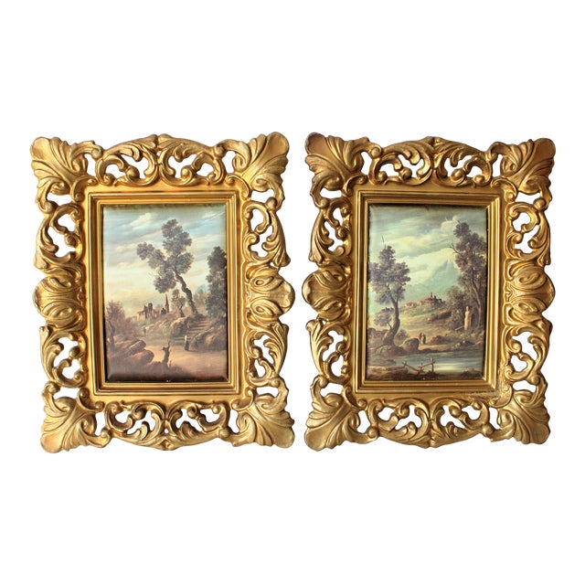 "Made in Italy" Framed Gilded Italian Prints on Silk/Pair | Chairish