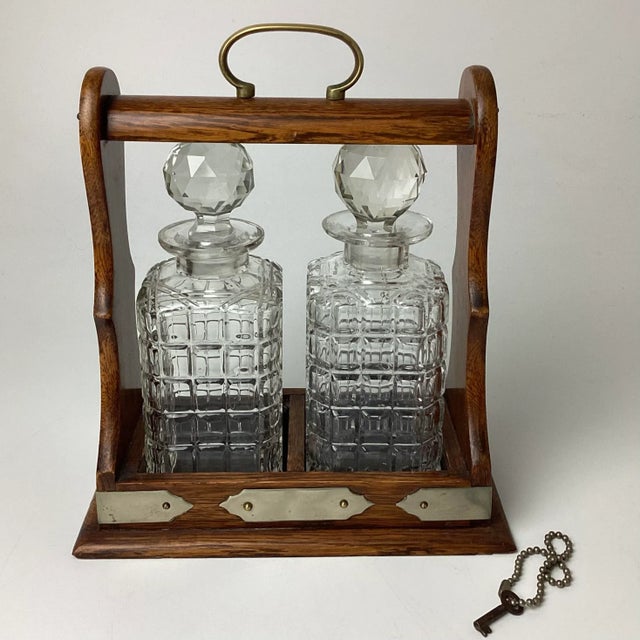 19th Century Tantalus With Two Decanters and Key- 3 Pieces | Chairish