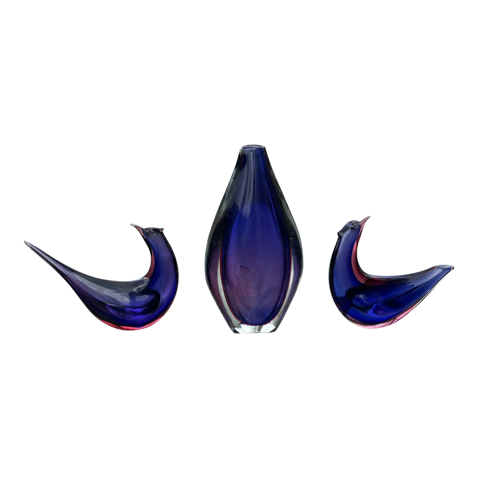 Mid Century Murano Purple and Violet Consul Set With Large Vase and 2 ...