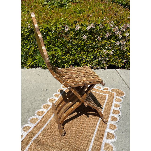 Antique Syrian Moorish Folding Chair with Bone Inlay | Chairish