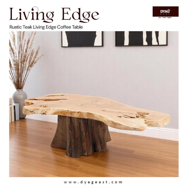 Rustic Teak Living Edge Coffee Table | Chairish