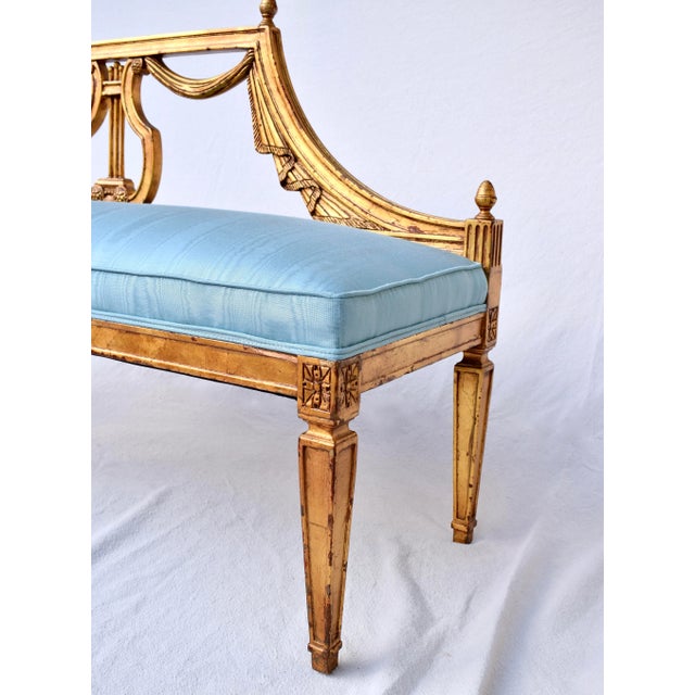 French Style Recamier Bench in French Blue Moire | Chairish