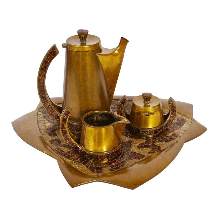 Salvador Teran Brass & Copper Terrazzo Seven Piece Tea Service, 1950s ...