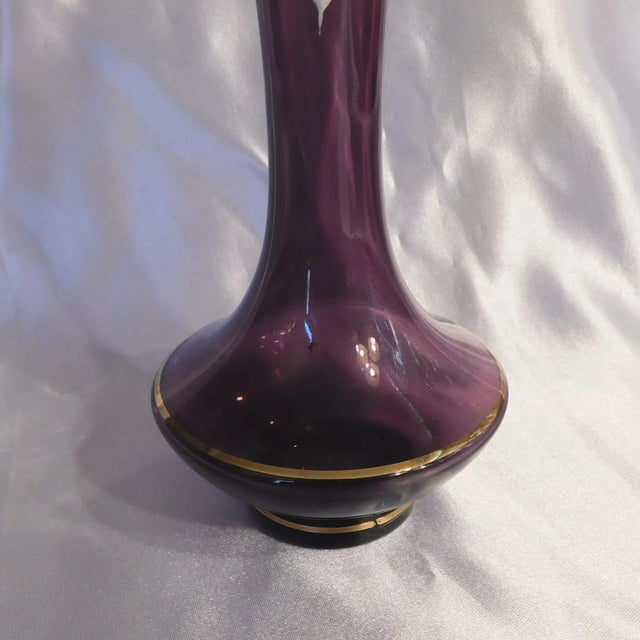 1960s Purple Bud Base With Gold Trim and Dimensional Flowers | Chairish