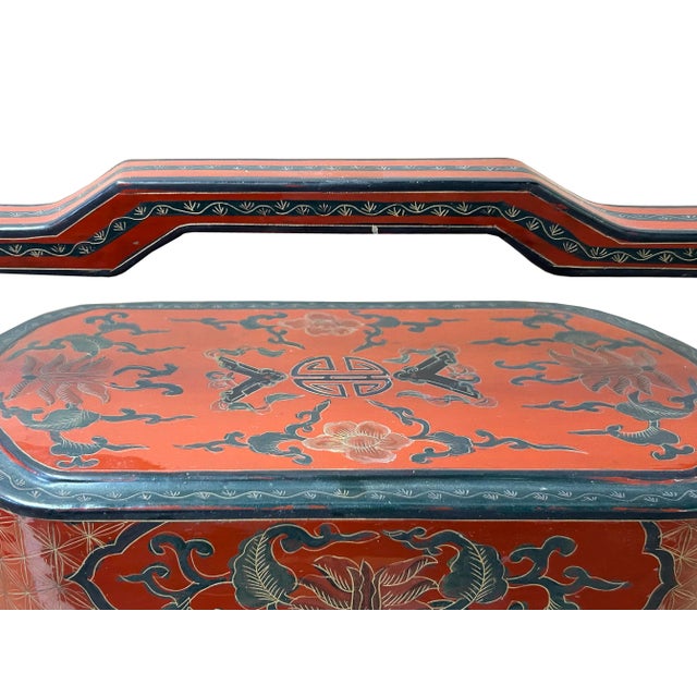 Chinese Brick Red Lacquer Color Treasure Graphic Stack Box Basket ...