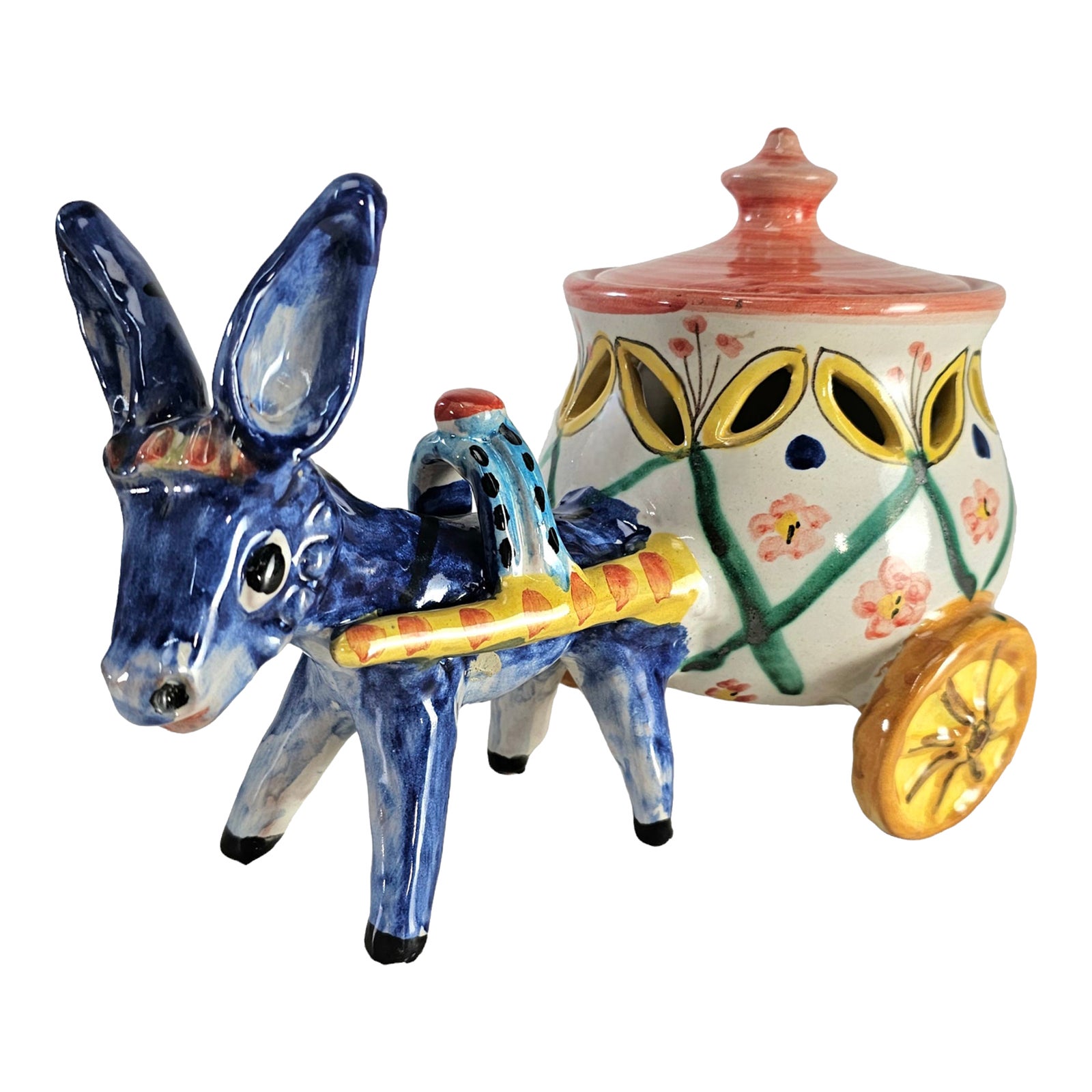 Vietri Gambone Style Majolica Italian Pottery Donkey & Cart | Chairish