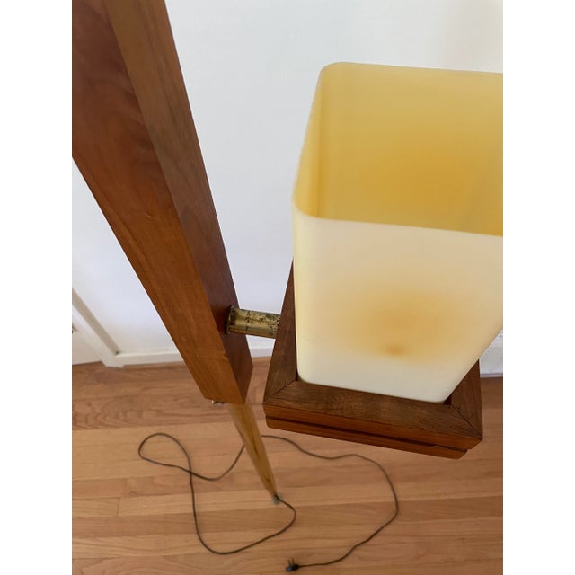 Mid Century 2 Light Wood And Brass Tension Pole Lamp Chairish