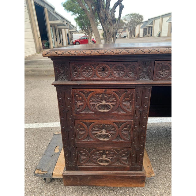 1800s Antique Breton Highly Carved 6 Drawers French Desk | Chairish
