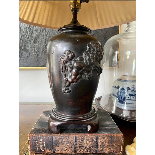 Vintage Bronzed Metal Foo Dog Lamp by Wildwood | Chairish