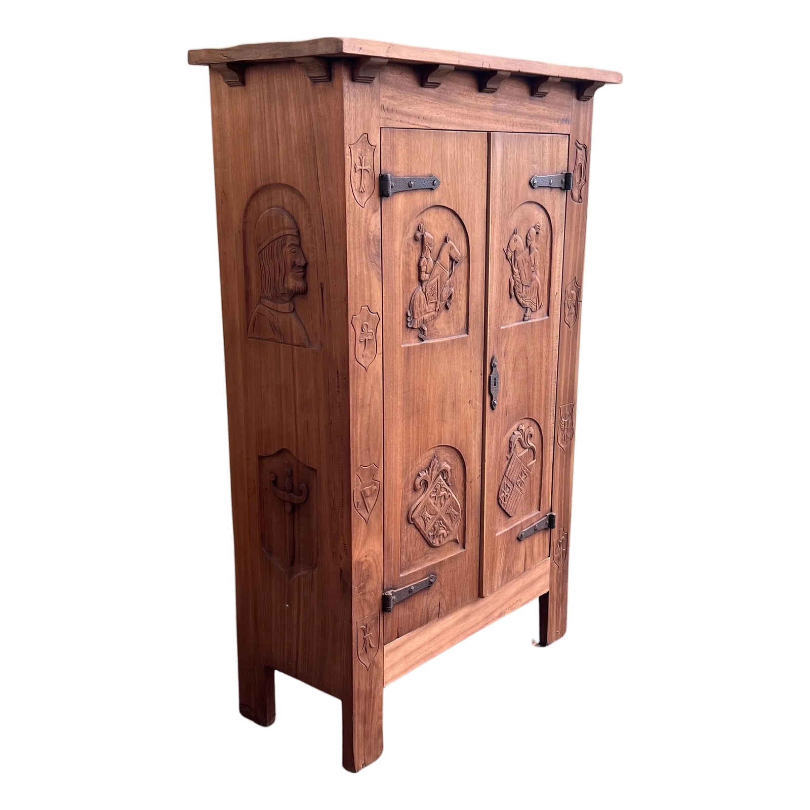 Early 20th Century Spanish Gothic Style Walnut Entry Wardrobe with Five ...