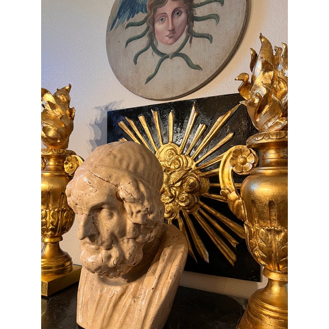 Grand Tour Revival Classical Large Glazed and Crackled Bust of Homer ...
