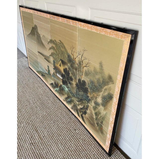 Early 20th Century Early Vintage Japanese Byobu Hand-Painted 4-Panel ...