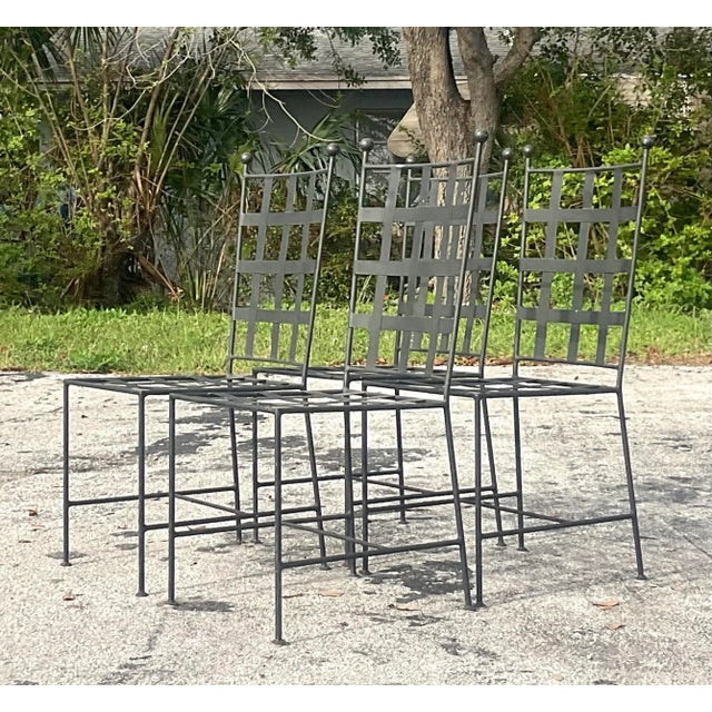 Vintage Regency Grid Wrought Iron Dining Chairs - Set of 4 | Chairish