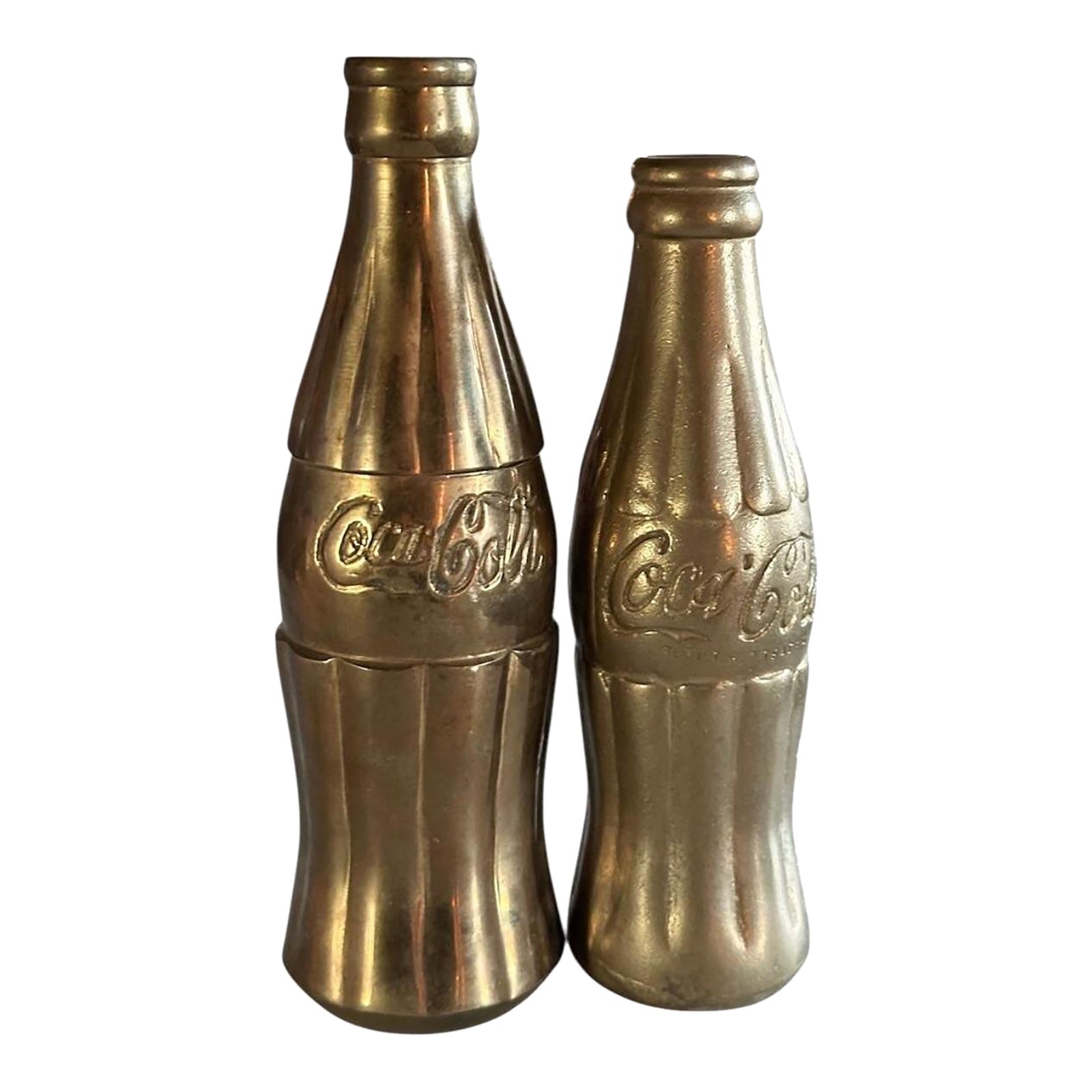 Vintage Brass Coca Cola Bottles- Set of 2 | Chairish