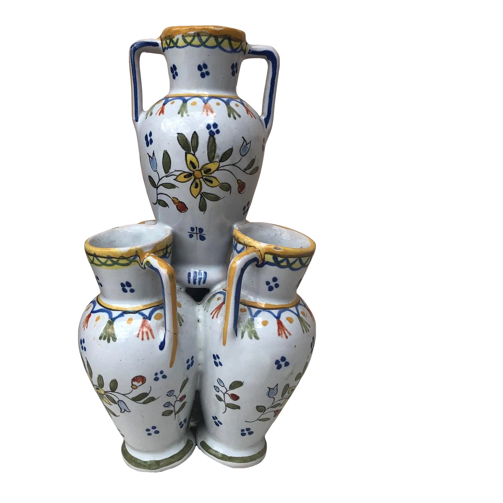 French Faience Triple Vase, Circa 1900 | Chairish