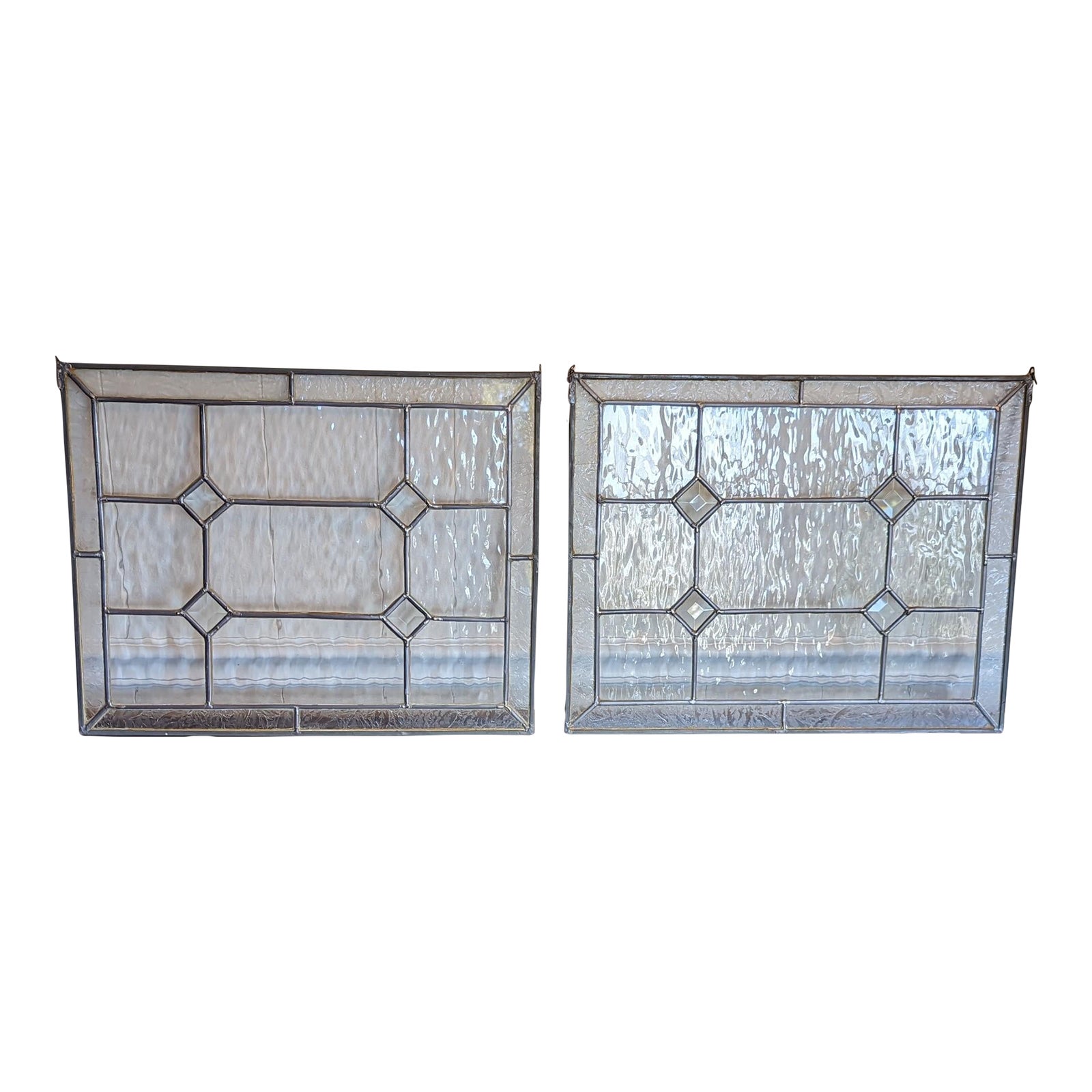 1970's Leaded Glass Panels - a Pair | Chairish