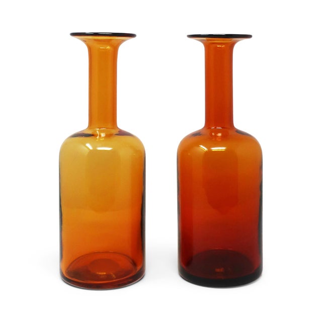 Set of Two Amber Glass Gulvvase Vases by Otto Brauer for Holmegaard ...