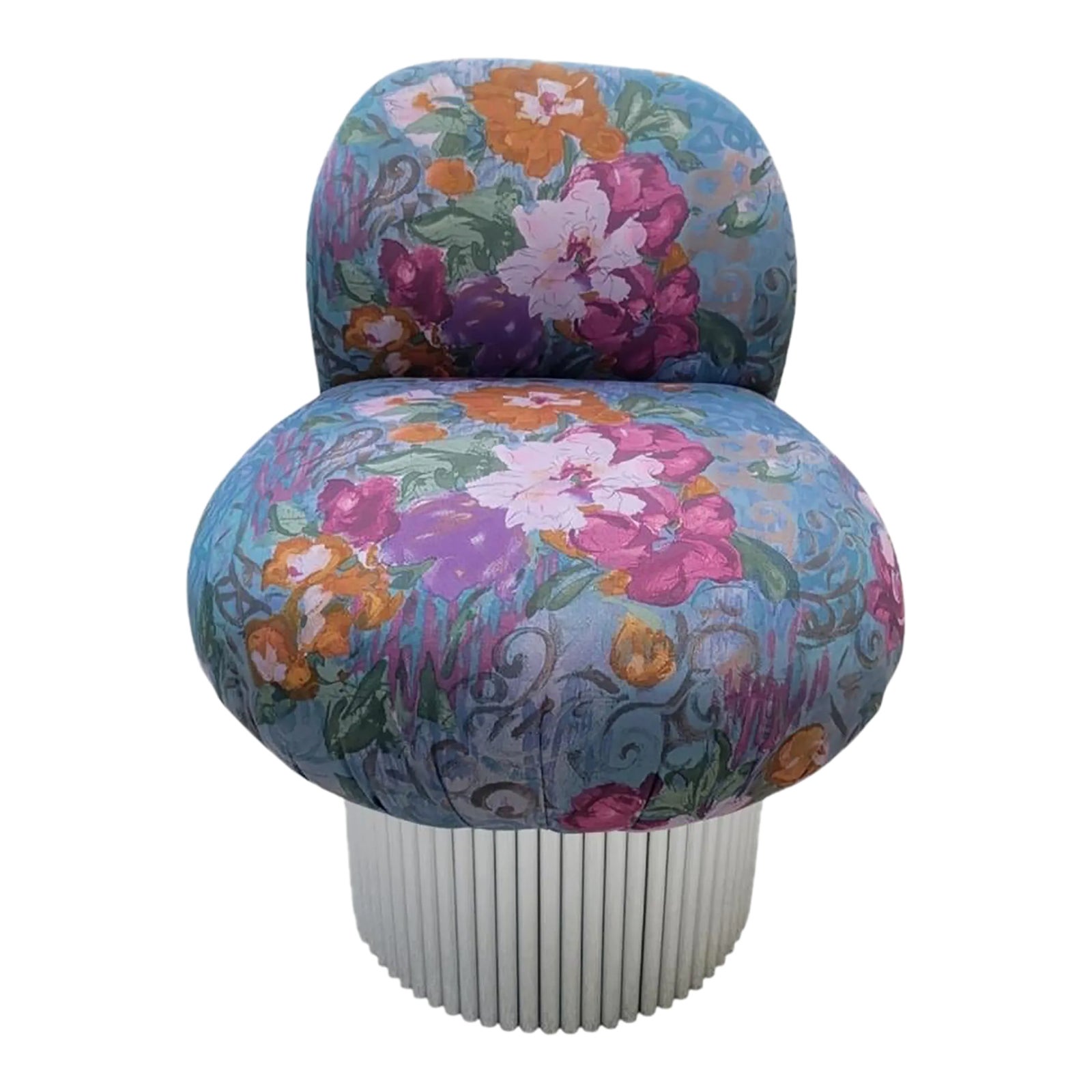 Rare Vintage Thayer Coggin Floral Swivel Chrome Tube Base Poof Side ...