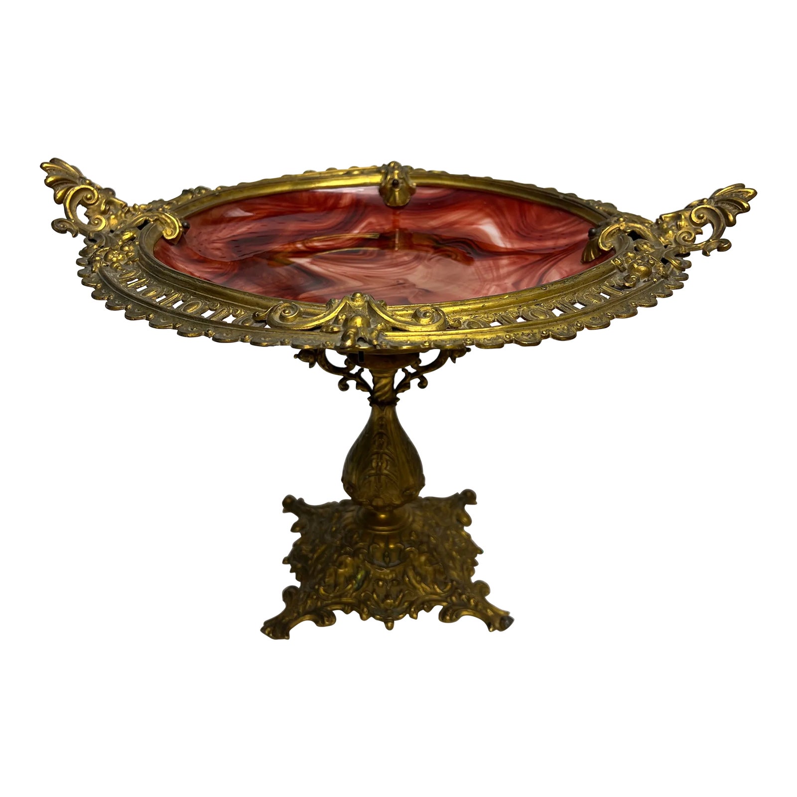 Antique Marbled Glass and Gilt Bronze Centerpiece Tazza | Chairish