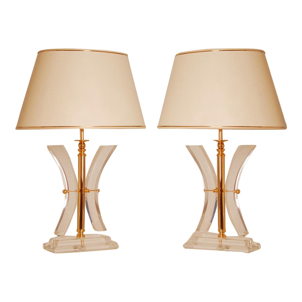 Vintage Table Lamps Crystal Gold Acrylic Kuatra Spainish Lamps Mid ...